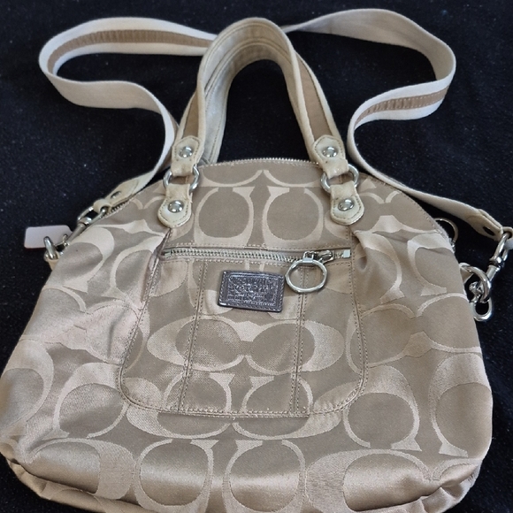 Coach | Bags | Coach Tan Shoulder Bag With Signature Monogram | Poshmark